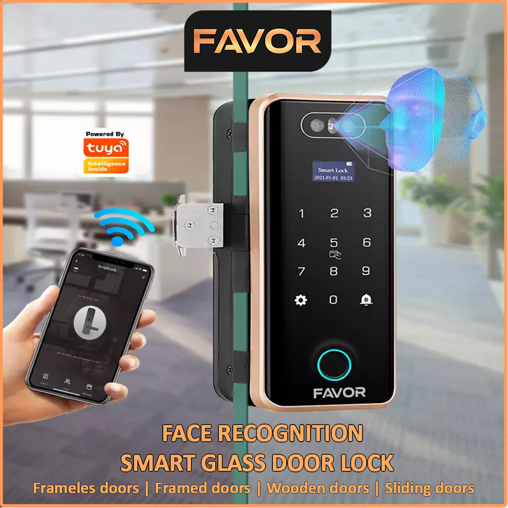 Jual FAVOR Smart Door Lock 3D Face ID Glass Frameless Fingerprint App ...