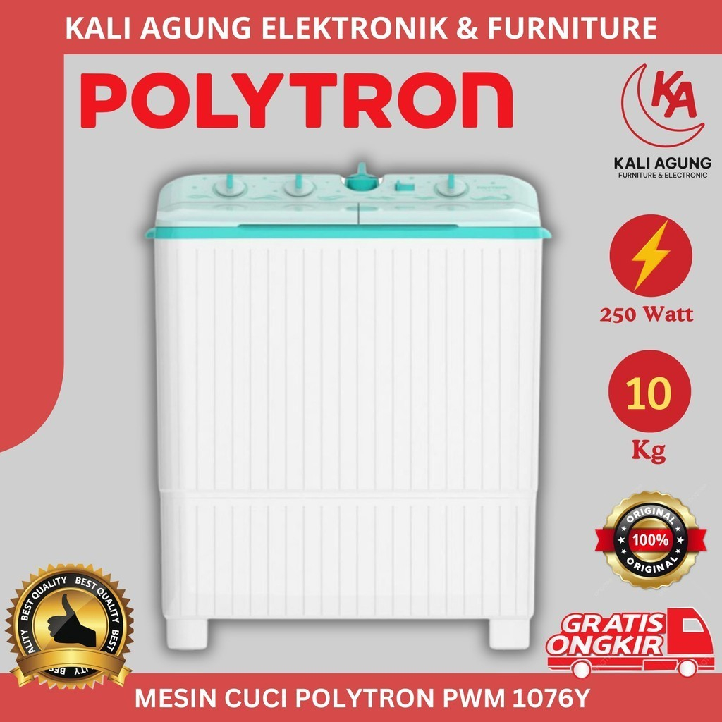 Jual MESIN CUCI POLYTRON 2 TABUNG / 10 KG / PWM 1076 / GRATIS ...