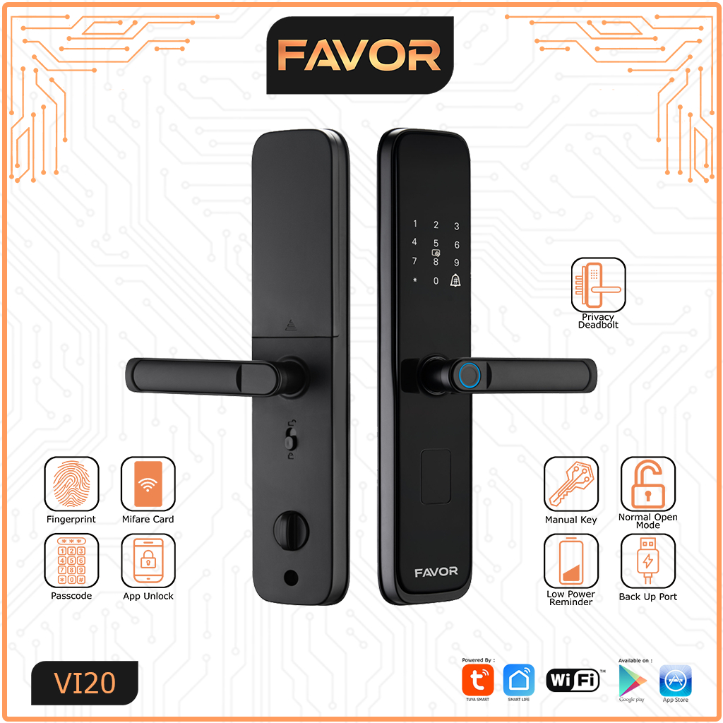 Jual FAVOR Smart Door Lock Handle Fingerprint, Kunci Pintu Digital Sidik Jari - VI20 - 24x240mm ...
