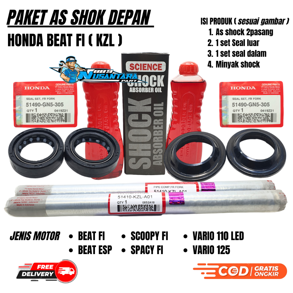 Jual PAKET 4ITEM KZL AS SHOCK DEPAN BEAT F1 + SEAL SHOCK + SEAL DEBU ...