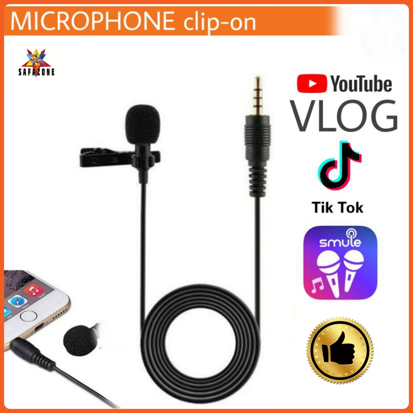 Jual Clip On Mic Microphone 3.5mm 3 garis youtuber tiktok smule vlogger ...