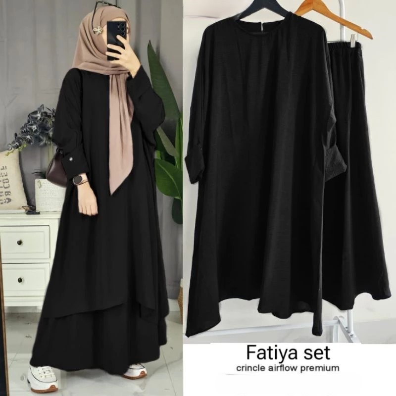 Jual One set Abaya Fatiya set abaya matt cringkle airflow premium Tunik ...