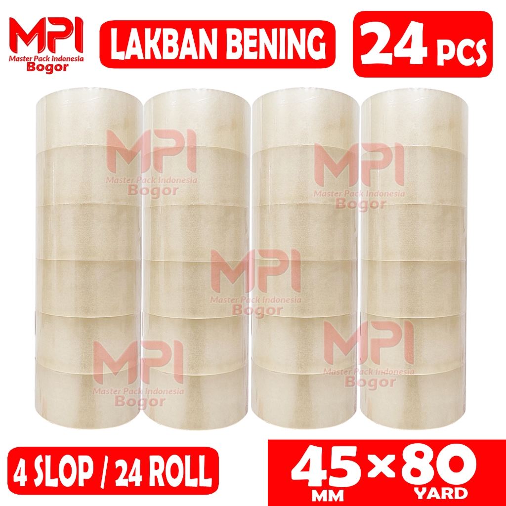 Jual 4 SLOP [ 24 PCS ] - Lakban Bening 45 mm x 80 Yard - Lakban MPI ...