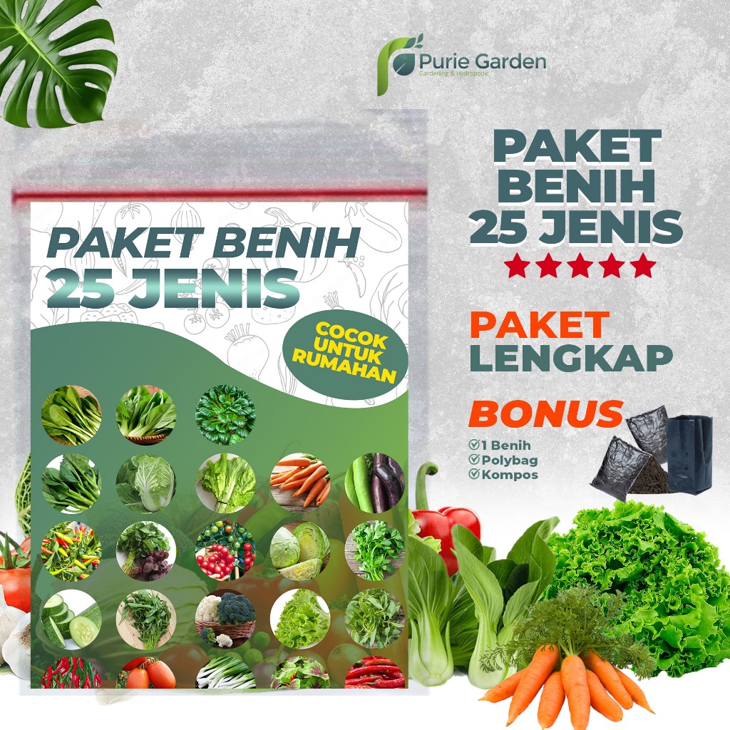 Jual Paket Bibit Benih 25 Jenis Sayur dan Sayuran Buah Lengkap Bonus Plus PG SBY | Shopee Indonesia