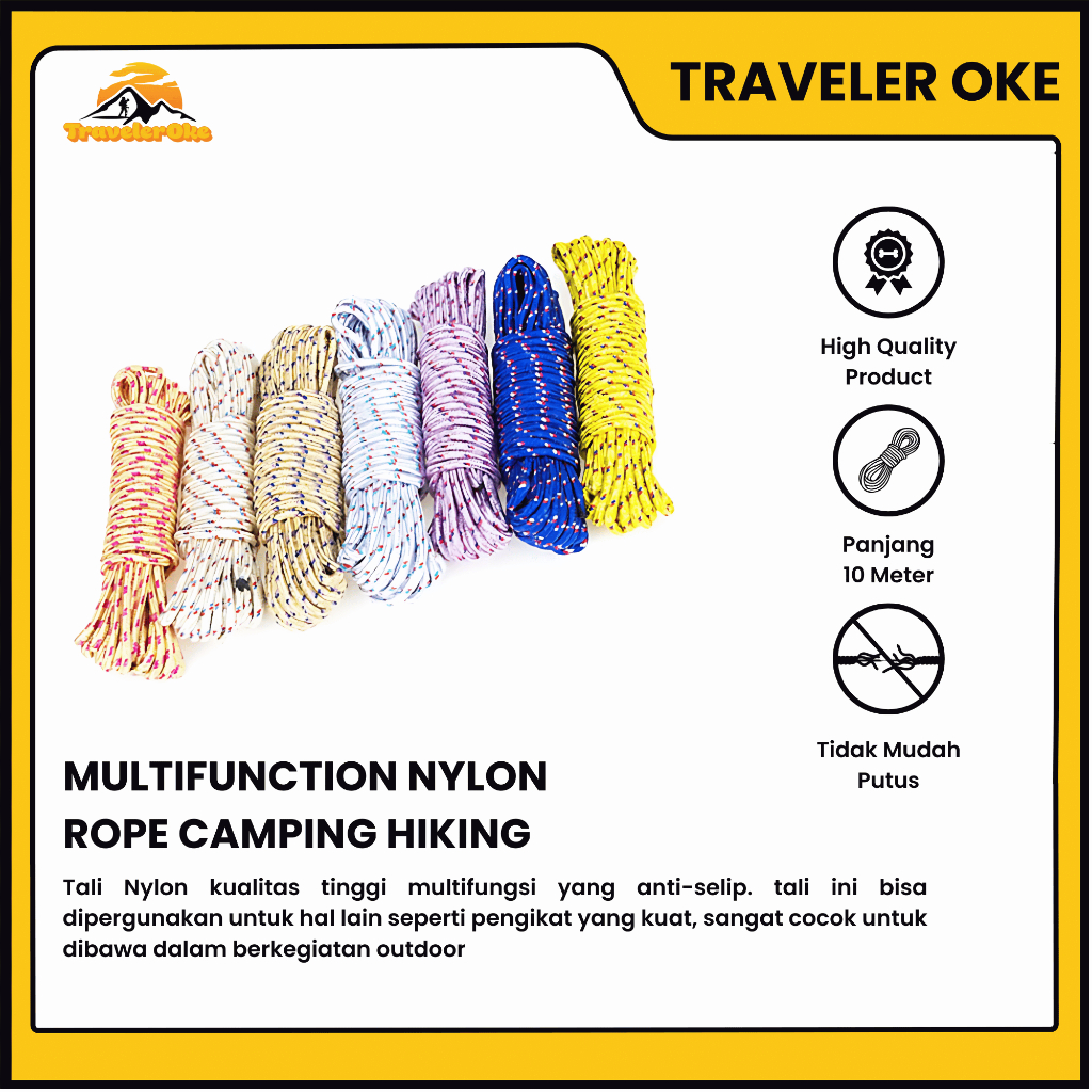 Jual MULTIFUNCTION NYLON ROPE CAMPING HIKING 10 METERS | Shopee Indonesia