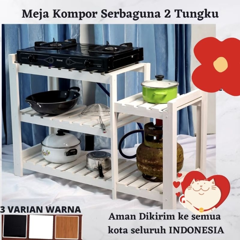 Jual Rak Dapur Minimalis 2 Tungku Meja Kompor Kayu Serbaguna Rice ...