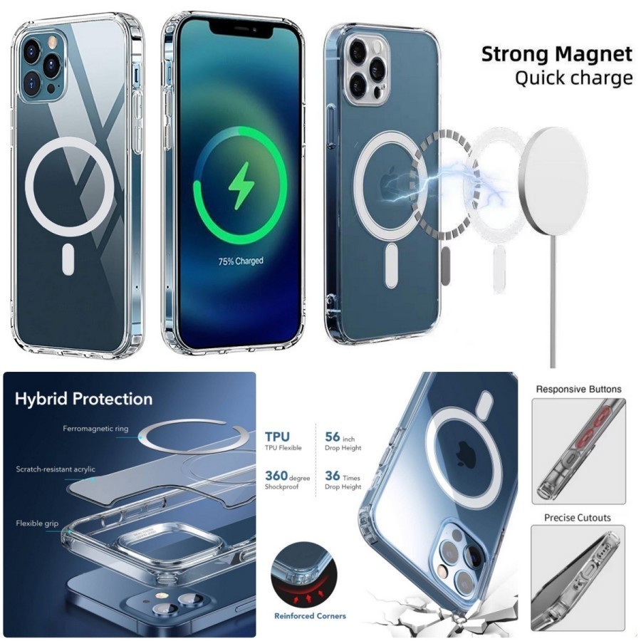 Jual CASE PREMIUM FOR TYPE IPHONE 12 HARD MAGSAFE CLEAR HYBRID MAGNETIC ...