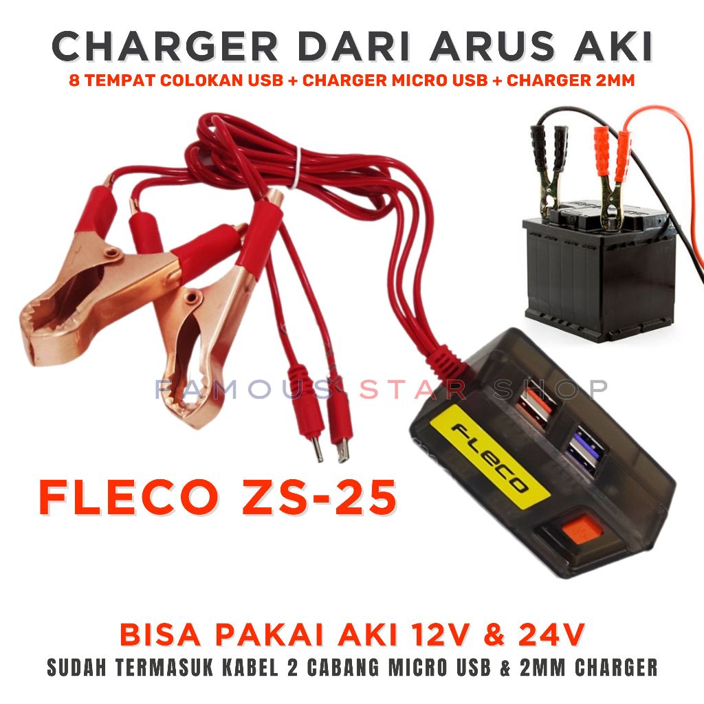 Jual Charger HP Dari Arus Aki Casan HP Dari Aki Motor FLECO ZS-25 ...