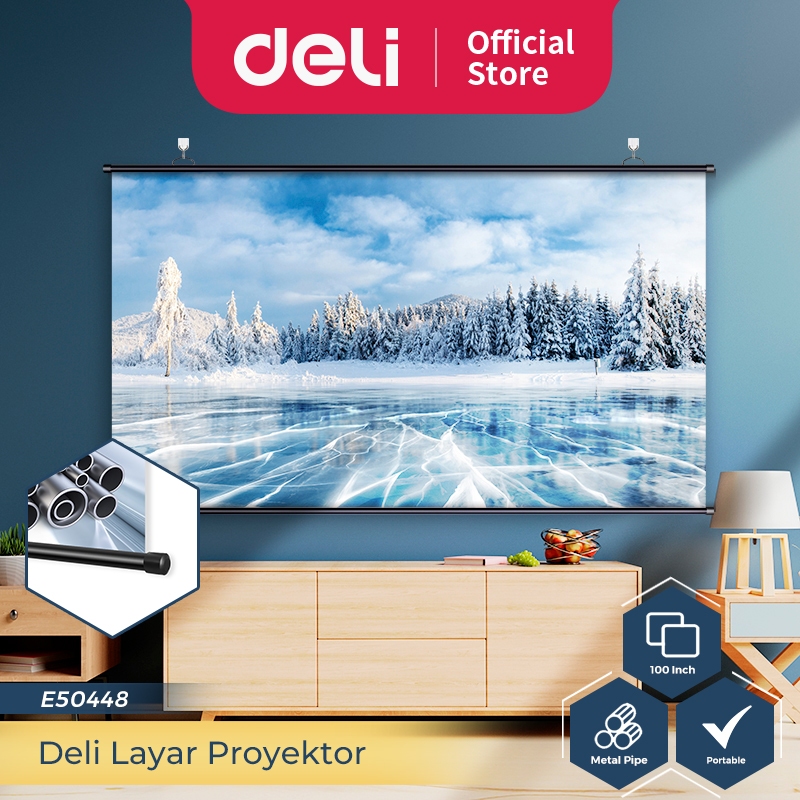 Jual Deli Layar Proyektor Manual Gantung / Screen Projector 100 inch ...