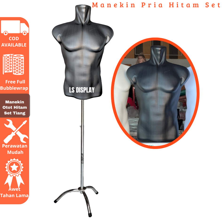 Jual Manekin Pria Body Hitam Set Tiang- Patung Baju Body Otot HITAM Set ...