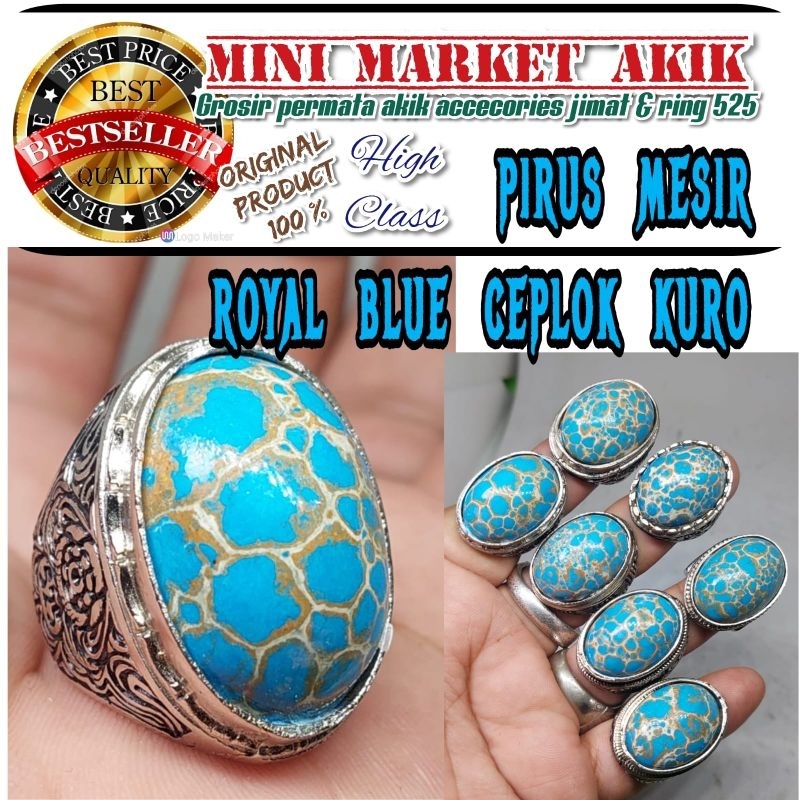 Jual Batu cincin pirus mesir royal blue urat merah putih ceplok kuro ...