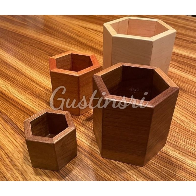 Jual Custom Pot Hexagonal Succulent 20-25 alas Kayu Pot Kayu Segi Enam ...