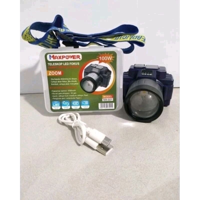 Jual Senter Zoom Laser Teleskop LED Fokus MAXPOWER MX-3877 Cahaya Putih ...