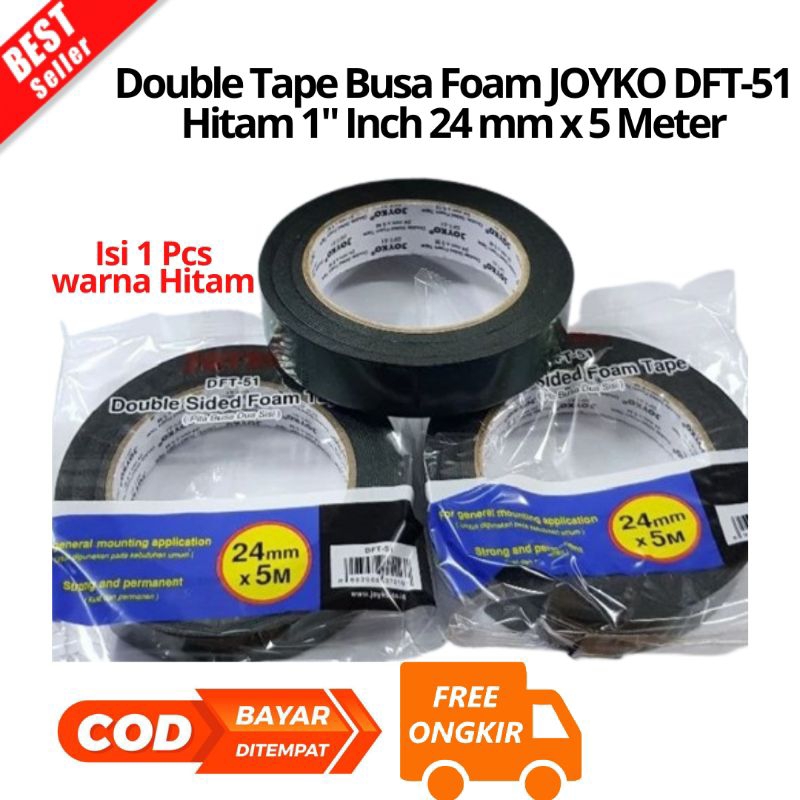 Jual [JK] BAYAR DI TEMPAT LAKBAN ISOLASI SOLASI Double Tape Busa Foam JOYKO DFT-51Hitam 1" Inch ...
