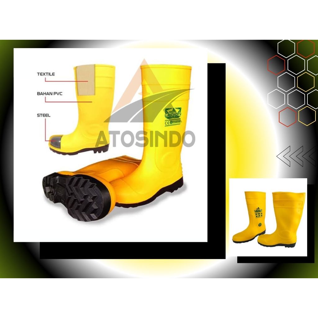 Jual Sepatu Safety Boot Rubber Safety merk LEGION Karet Ujung BESI ...