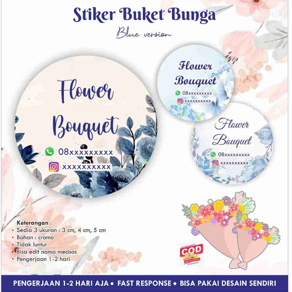 Jual [170 pcs] Stiker Bunga bulat BLUE version / Flower / Buket ...