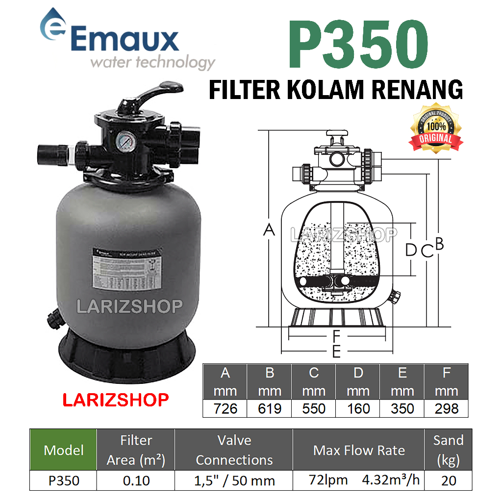 Jual Filter Kolam Renang Emaux P350 V350 ORIGINAL /Filter Air / Sand ...