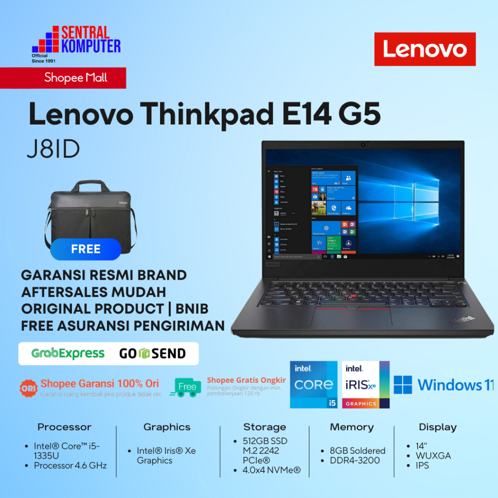 Jual Lenovo ThinkPad E14 G5 i5-1335U 8GB 512GB NVMe Iris Xe 14" IPS Win ...
