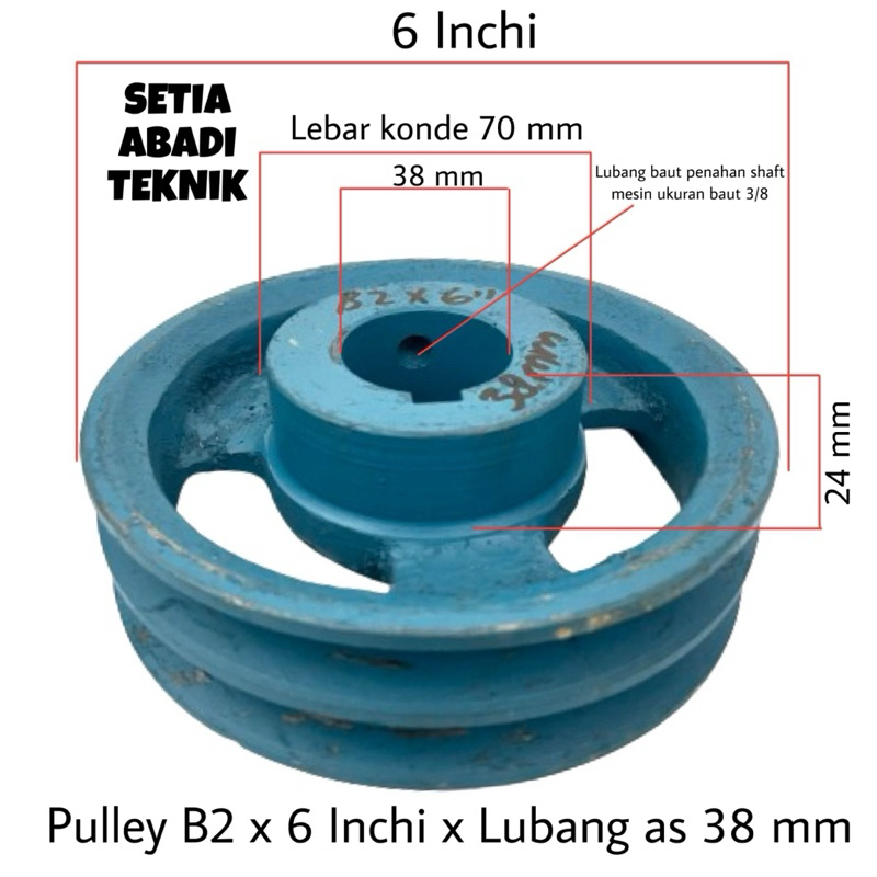 Jual Pulley/ Pully/ Poli tali kipas ukuran B2x 6 Inchi x Lubang 38 mm ...