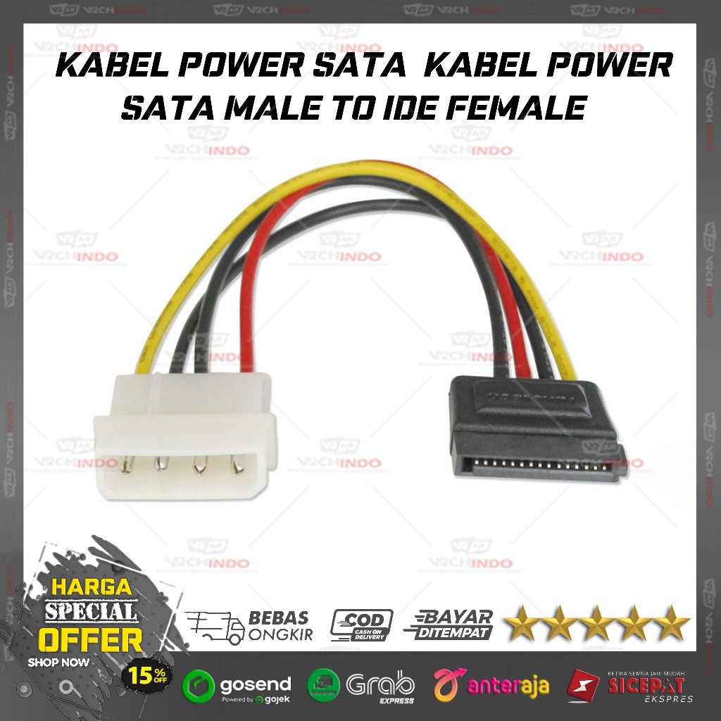 Jual KABEL POWER SATA 3 / Kabel Power SATA III Male to IDE Female ...
