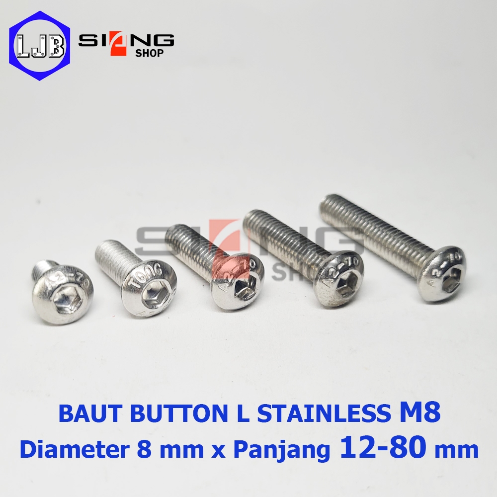 Jual Baut Button L M8 Stainless 304 A2-70 Panjang 12 sd 80 mm | Shopee Indonesia