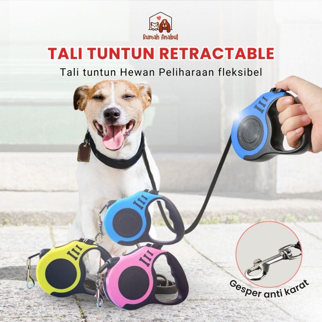 Jual Tali Tuntun Hewan | Retractable Dog Leash Anjing 3 Fleksibel dan ...