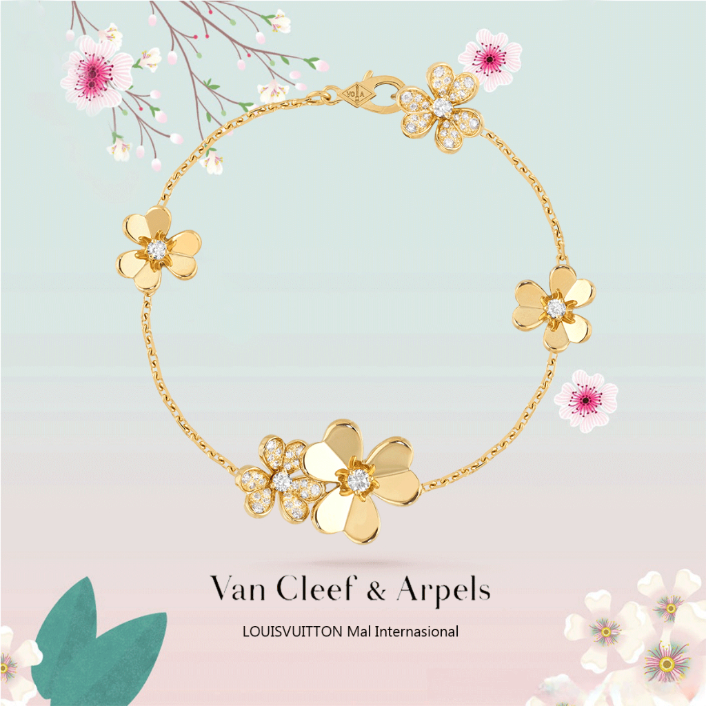 Jual 100% Alis VCA Van Cleef & Arpels Frivole bracelet, 5 flowers, 18K ...