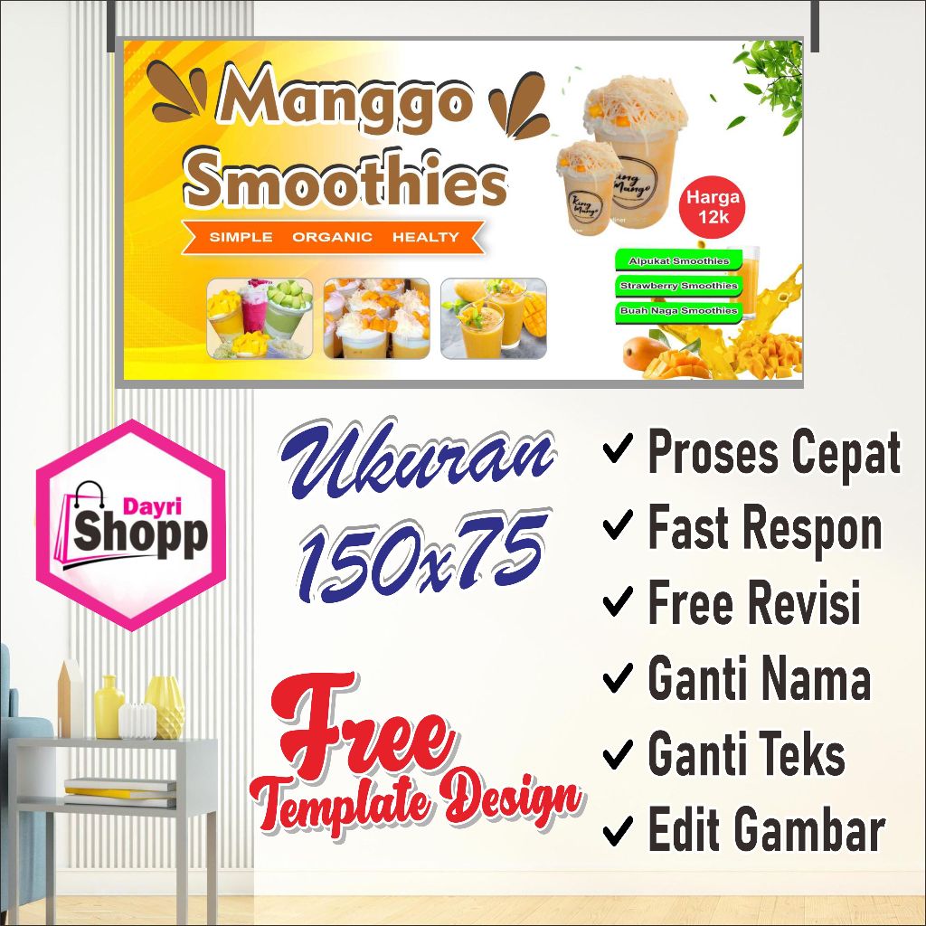 Jual Size 150x75 Cm,Spanduk Banner Smoothies Nyamping kuning Viral ...
