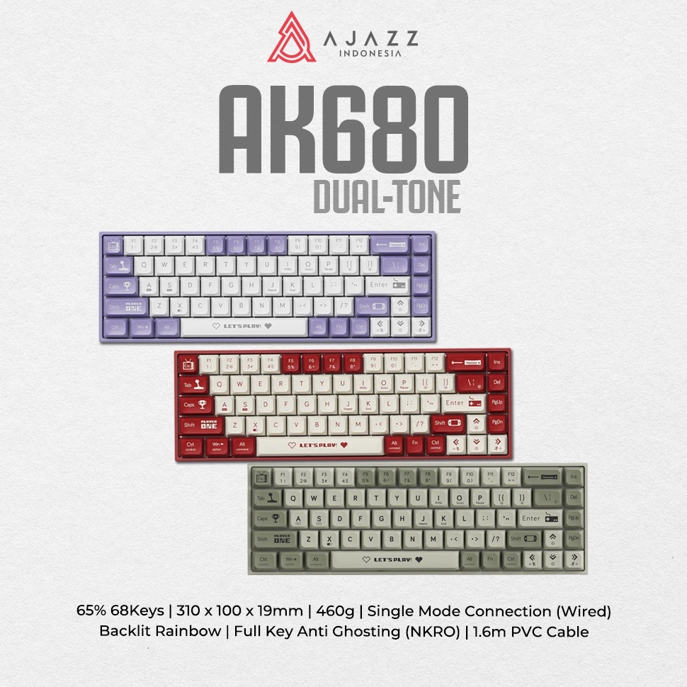 Jual KODE M18P Ajazz AK68 Dual Tone 65 Mechanical Gaming Keyboard Wired ...