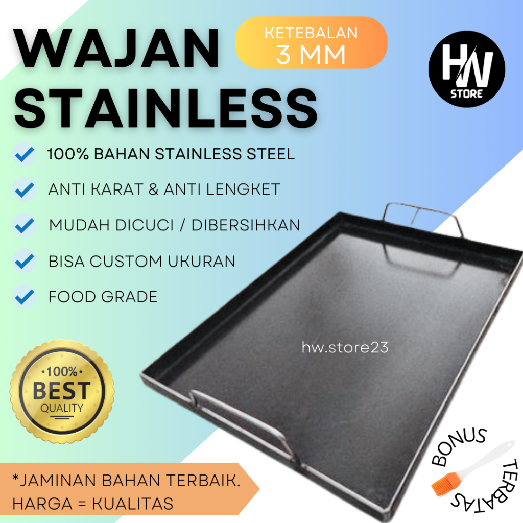 Jual [STAINLESS 3MM] WAJAN ROTI BAKAR / WAJAN BURGER STAINLESS / WAJAN ...