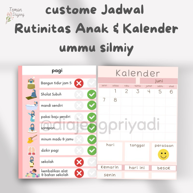 Jual Custome poster jadwal rutinitas anak muslim dan kalender | Shopee ...
