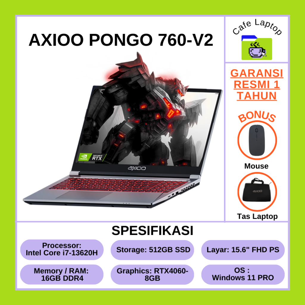 Jual Axioo Pongo 760 V2 / Core i7 12650H RTX4060 / RAM 16GB 512GB SSD ...