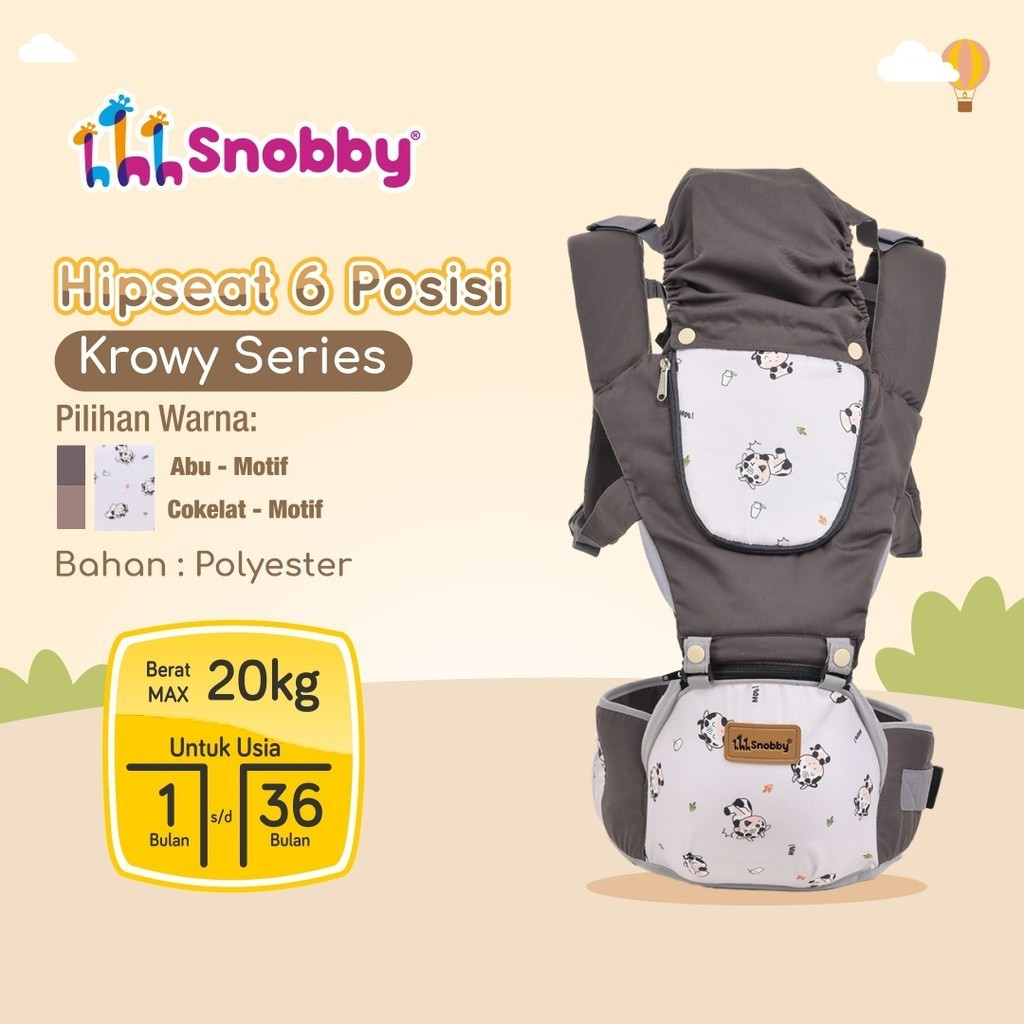 Jual Snobby Gendongan Hipseat Bayi 6 Posisi Dan Saku Sirkulasi Krowy Series | Shopee Indonesia