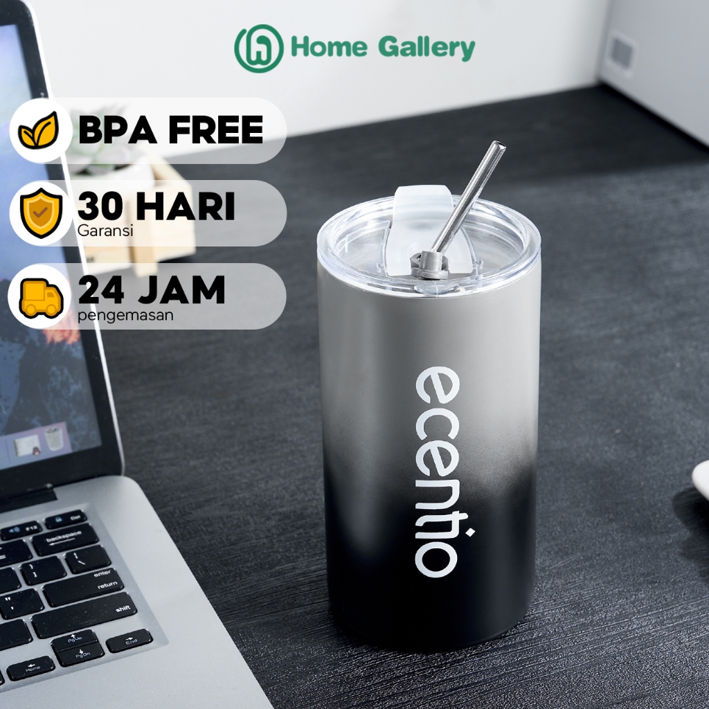 Jual ecentio tumbler 600ml Mug panas sedotan stainless steel 304 ...