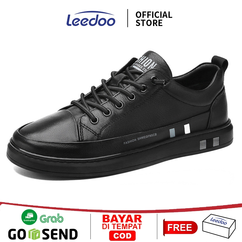 Jual Leedoo Sepatu Sneakers Pria Sepatu Kulit Anti Air Pria Casual Shoe Hitam Kerja Formal ...