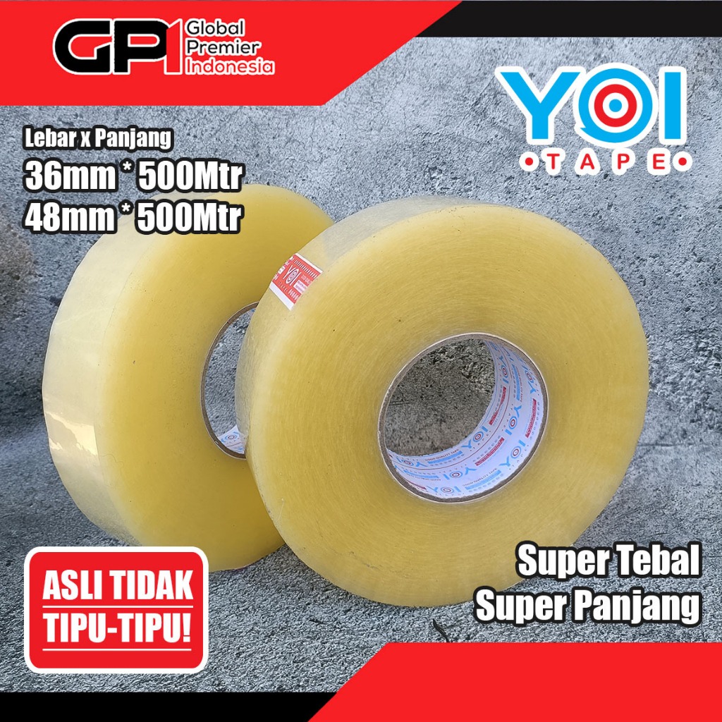 Jual YOI Tape Lakban OPP Jumbo Bening Clear Lebar 36mm / 48mm, Panjang 500m / 1000m, Tebal 45mic ...