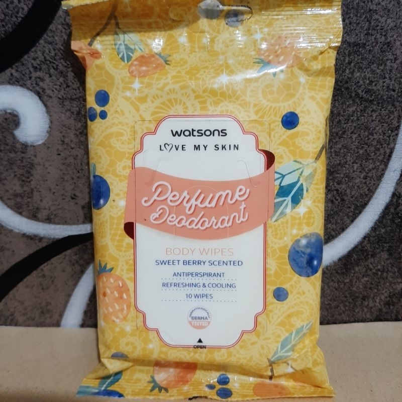 Jual Watsons Perfume Deodorant Body Wipes - Berry Scented 10's | Shopee ...