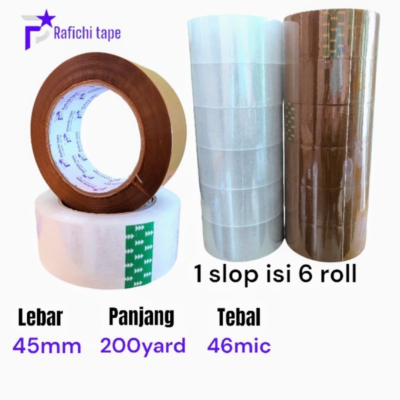 Jual Rafichi Lakban Jumbo 1 Slop isi 6 Roll Ukuran Besar 45x200y Warna Bening Dan Coklat ...