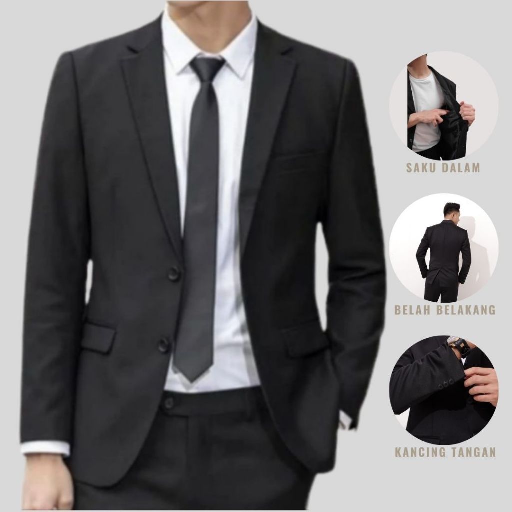 Jual Jas pria Hitam buat wisuda Nikah Kondangan Blazer Formal slimfit kerja kantor bahan ...