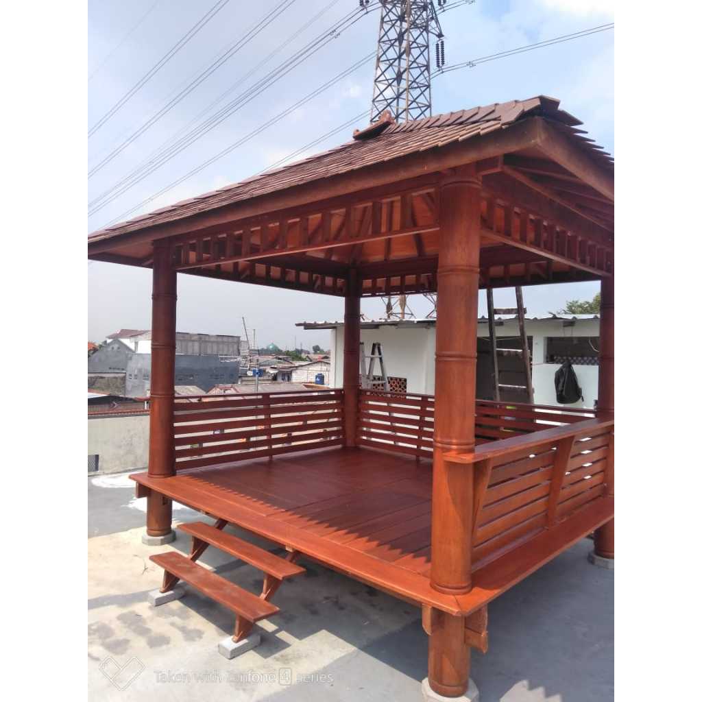 Jual Gasebo Rooftop Kayu Kelapa | Gazebo Kayu Kelapa Desain Tiang Motif ...