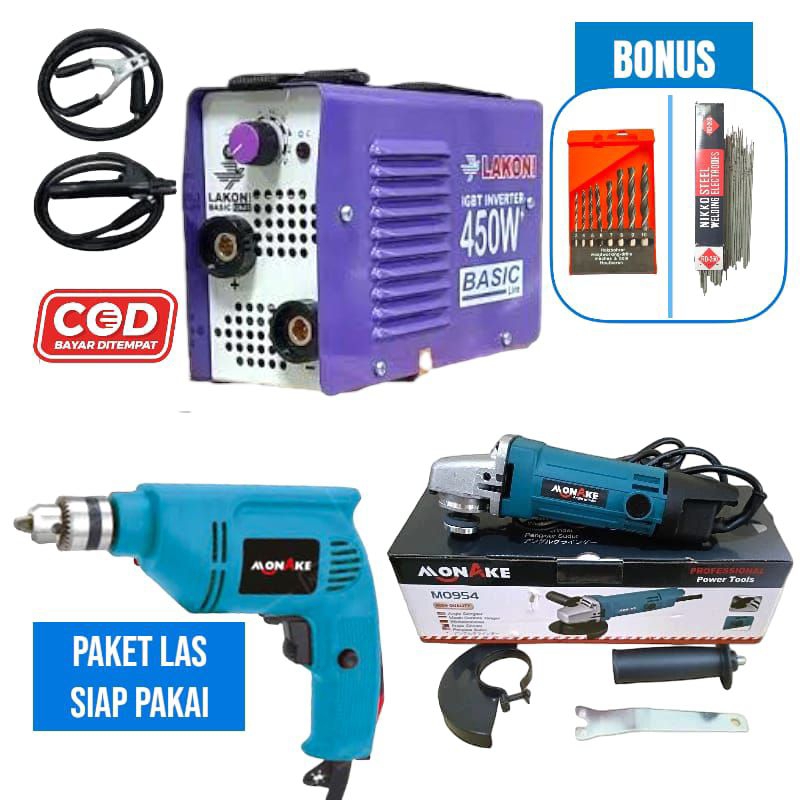 Jual (GRATIS ONGKIR)!!! PAKET HEMAT LAS 450 WATT LAKONI BASIC + BOR ...
