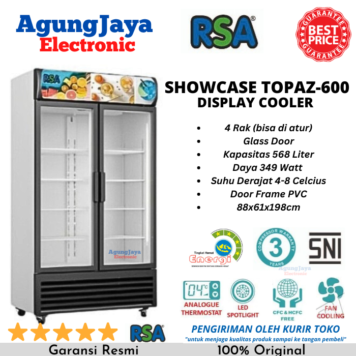 Jual SHOWCASE RSA TOPAZ-600 DISPLAY COOLER 2 DOOR 568 LITER NO FROST ...