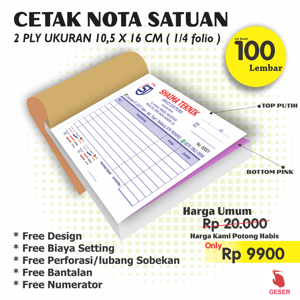 Jual Nota custom - Cetak nota -- 2 Rangkap -- 1 Rangkap -- INVOICE Bon ...