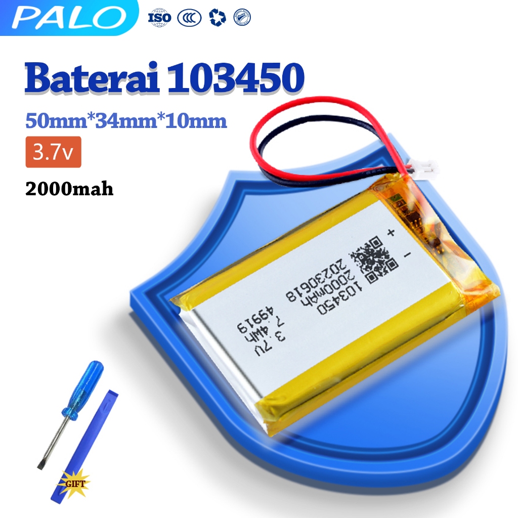 Jual PALO 103450 Baterai 3.7V Baterai Isi Ulang Lithium Polymer Jst PH 2.0mm Steker 2-Pin untuk ...