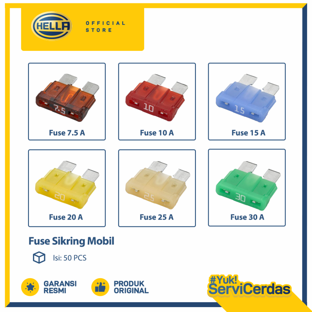 Jual Sikring Mobil Motor HELLA 7.5A 10A 15A 20A 25A 30A ( ISI 50PCS ) - Sekring BESAR | Shopee ...
