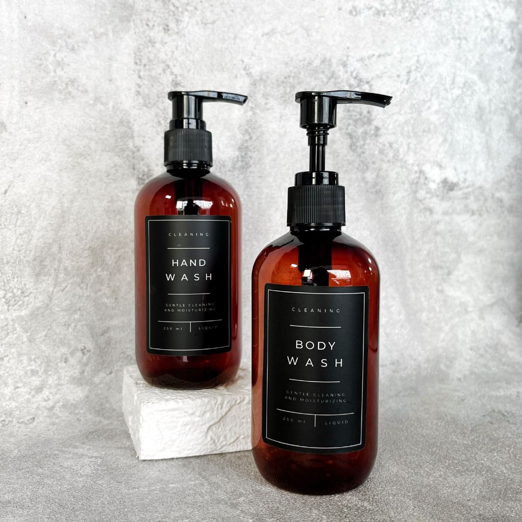 Jual Botol Oval Valencia Amber 250ml Pump Hitam Label Fancy Black ...