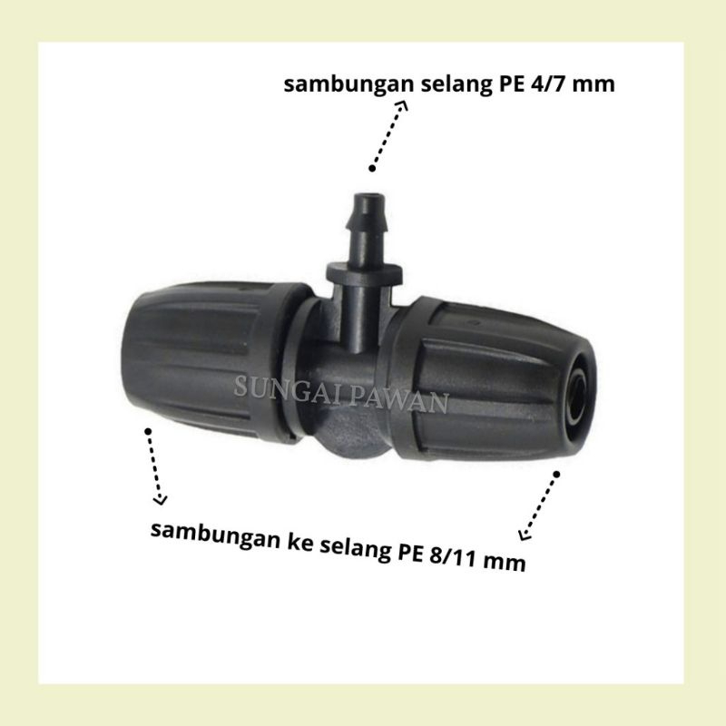 Jual sambungan konektor cabang 2 selang PE 8/11 mm - 3/8 atau 5/16 ...