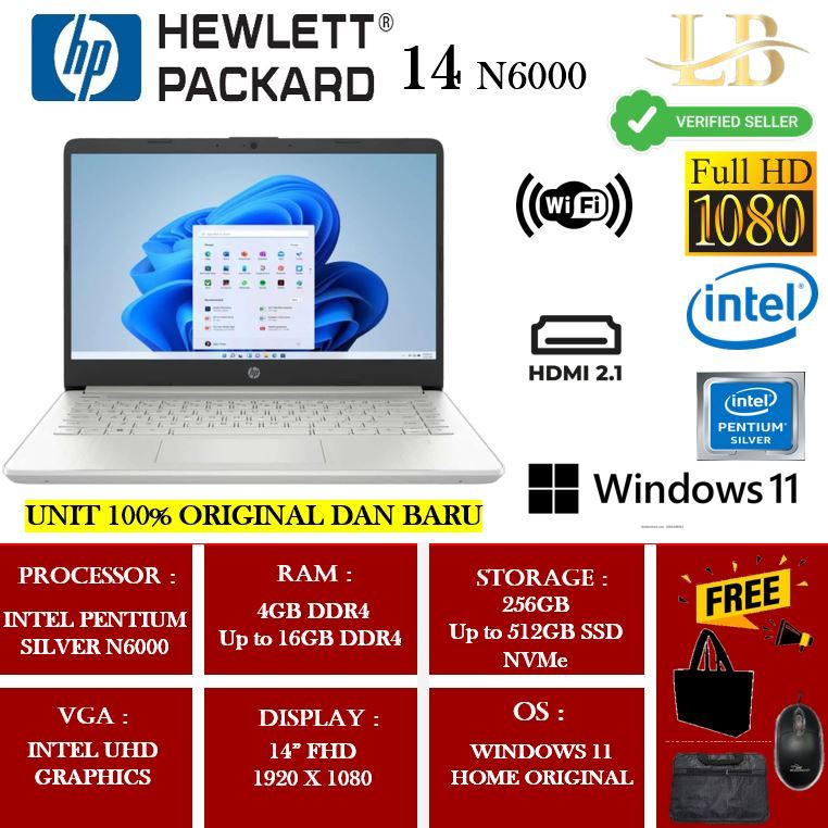 Jual Laptop HP 14 Intel Pentium Silver N6000 8GB 256GB SSD 14"Full HD ...