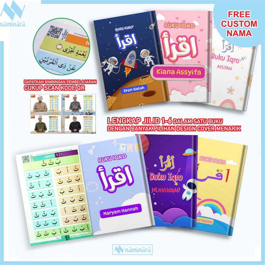 Jual IQRO custom bisa pakai nama lengkap jilid 1-6 Hardcover Kado untuk ...