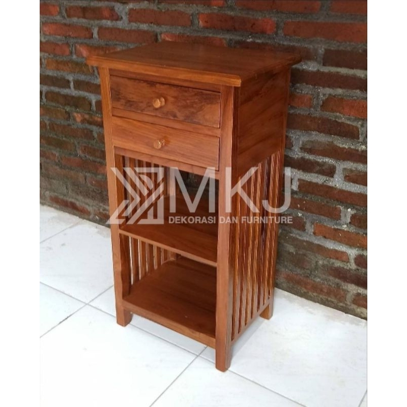 Jual meja kayu jati minimalis atau nakas 2 laci/meja dispenser 2 laci ...